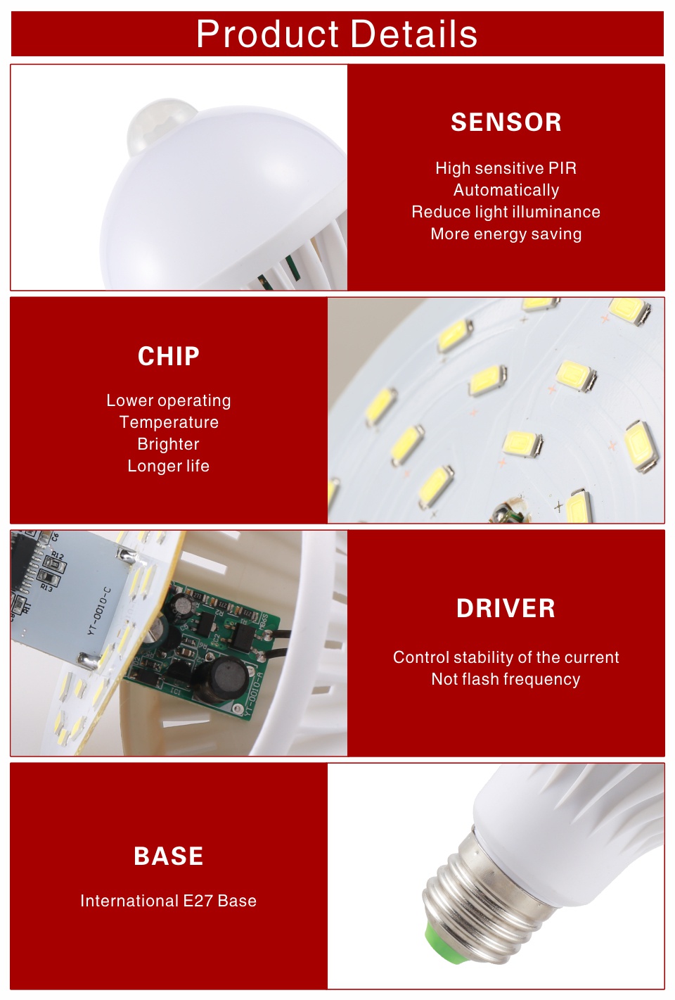 Got Liang E27 LED PIR Motion Sensor Bulb 5W 7W 9W 110V 220V Auto Smart ...
