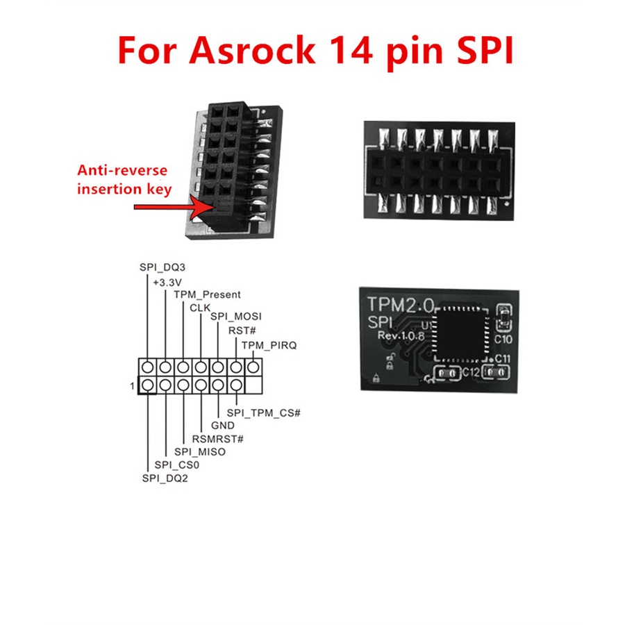 TPM 2.0 Module Security Module Board For ASROCK 14 PIN SPI Motherboard ...