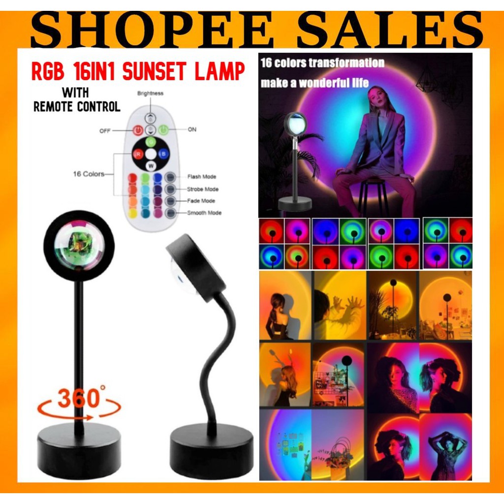 #readystock16 Colour USB Remote Control RGB Sunset Lamp 16色夕阳日落灯 ...