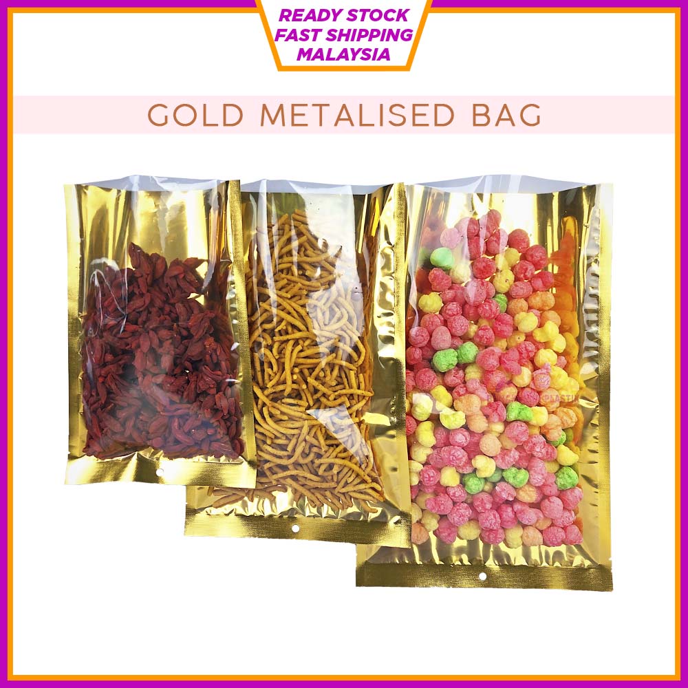 100pcs Shining Gold Metalised Bag With Hanging Hole | Semi Gold ...