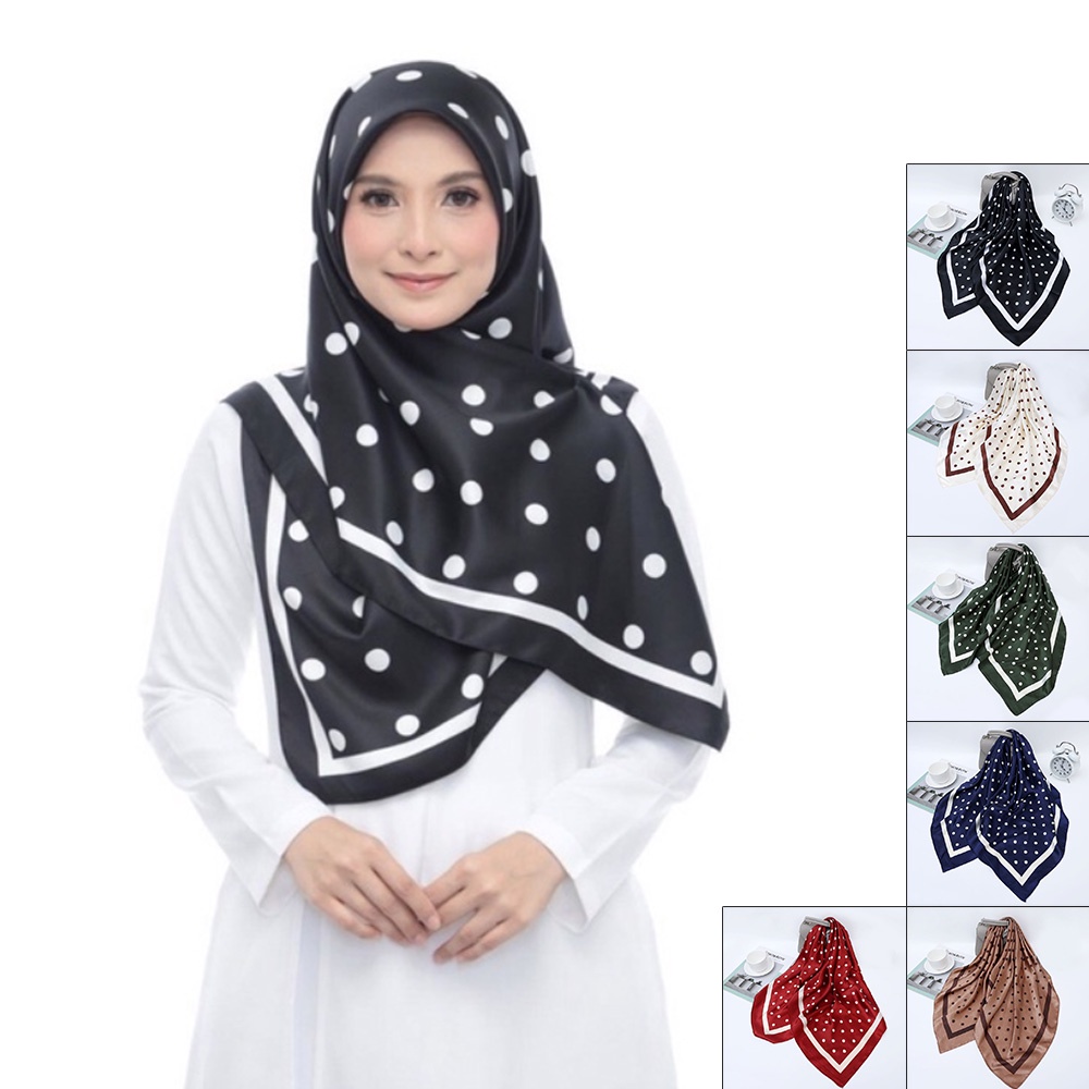 Tudung bawal satin corak polka dot design wave hijab large square scarf ...