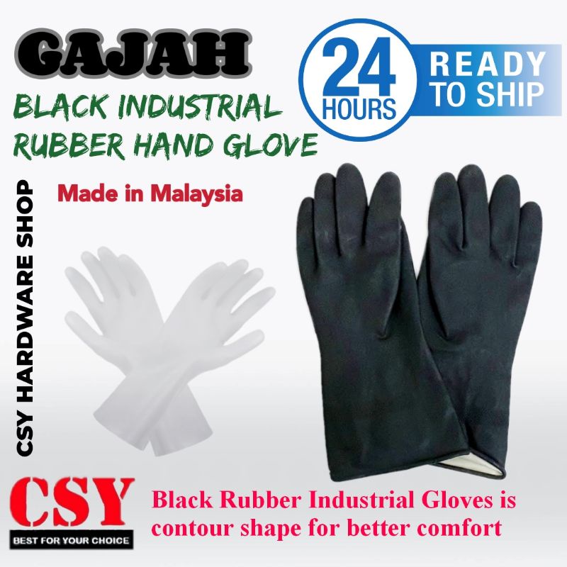 GAJAH Black Industrial Rubber Hand Glove / Sarung tangan getah | Shopee ...