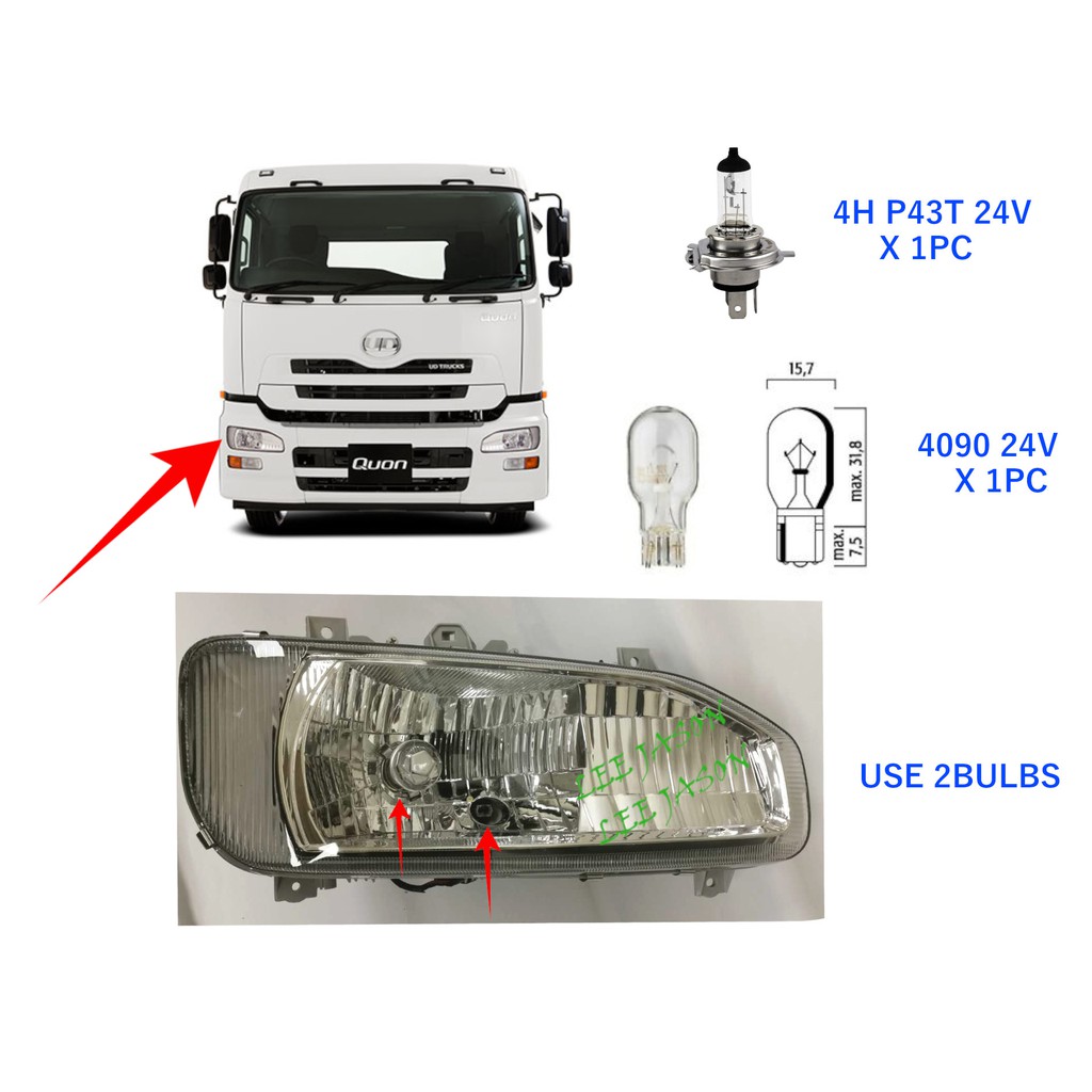 J111S01 NISSAN UD TRUCK UD QUON CD4 HEAD LAMP USE H4,4090 (2)BULBS HEAD ...