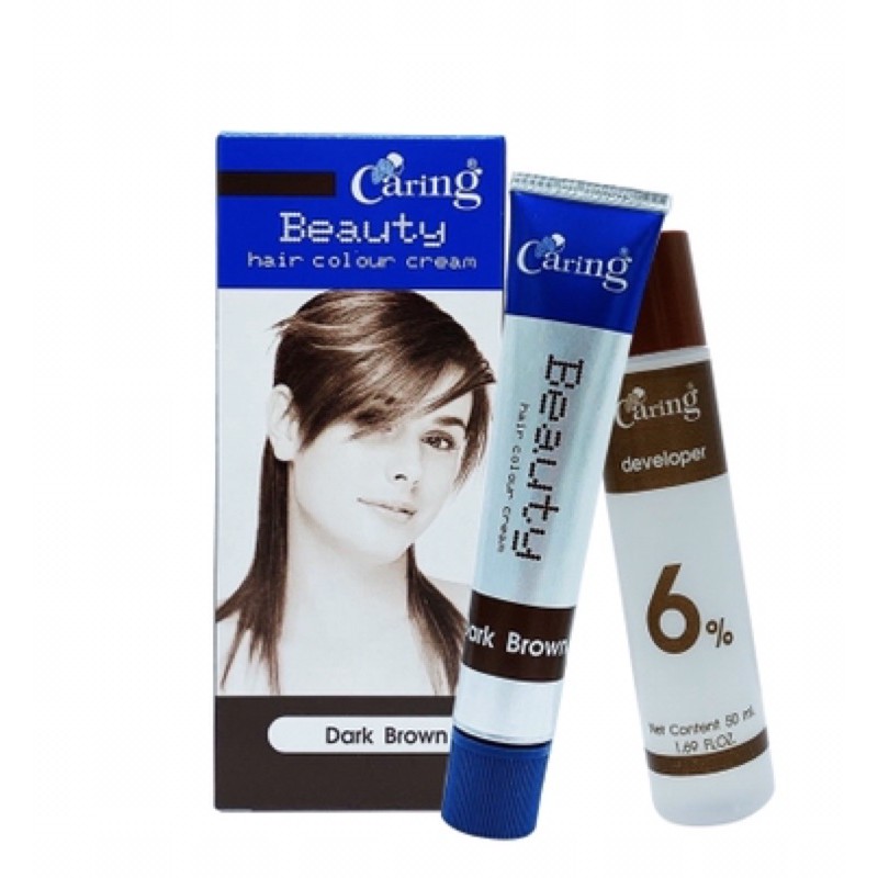 Caring Color Hair Dye Cream Dark Brown Color Grey Hair (Ready Stock ...