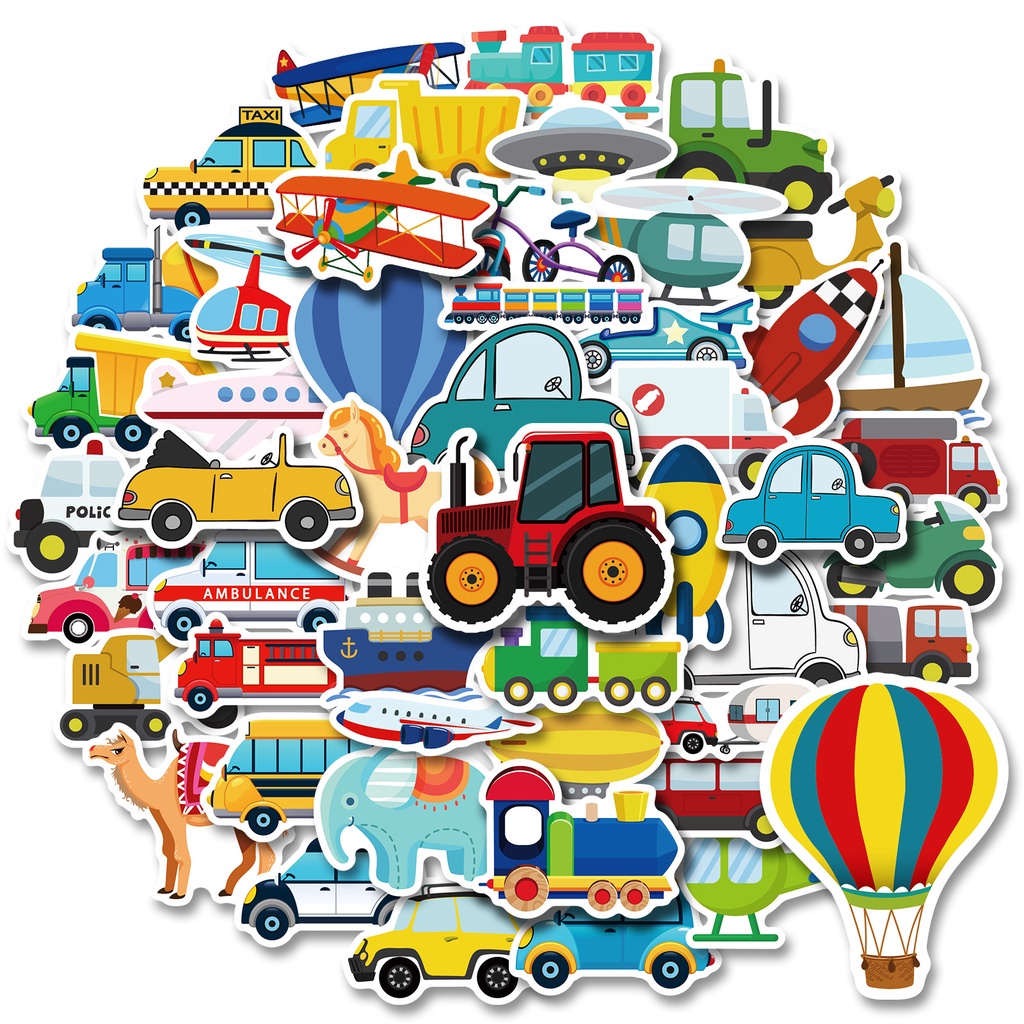 CARTOON TRAFFIC SERIES 50 pcs DIY Waterproof Non Repeating Stickers ...