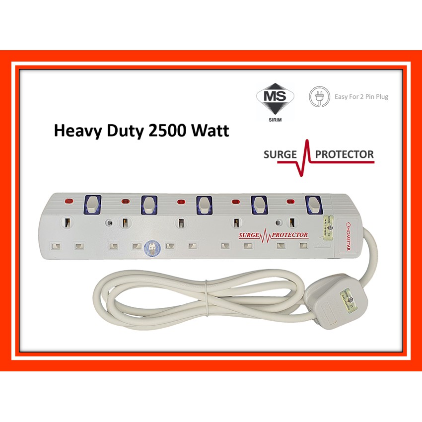 Heavy Duty 5 Gang Power Socket 250 Watt 2 Meter/3 Meter/5 Meter ...