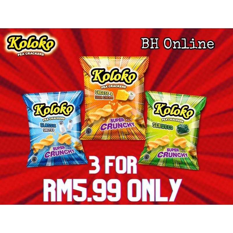 Koloko Pea Crackers 57g - Cheese & Cream, Original, Seaweed | Shopee ...