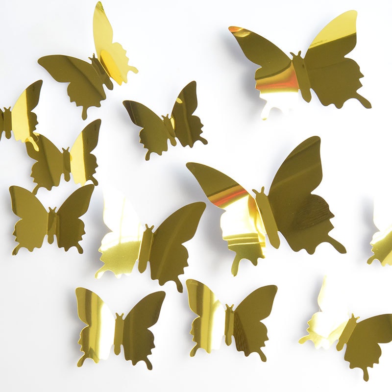 12Pcs/lot 3D Butterfly Mirror Wall Sticker Decal Wall Art Removable ...