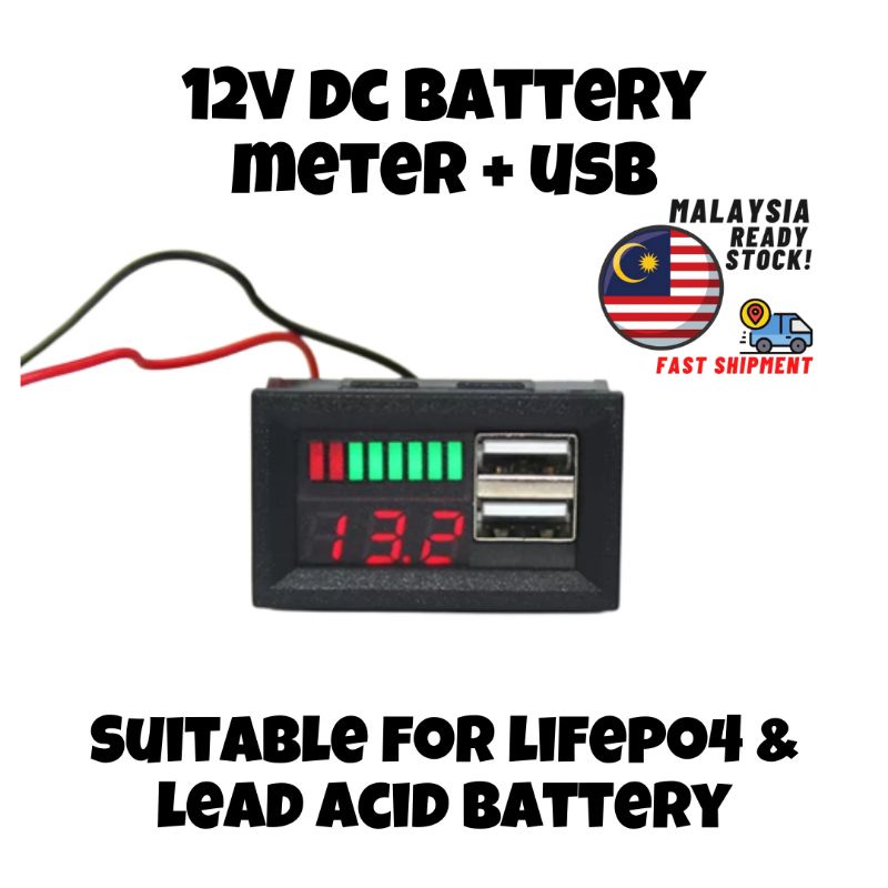 🇲🇾 READY STOK 🇲🇾 12V DC Battery Meter Voltage Indicatior Level With USB ...