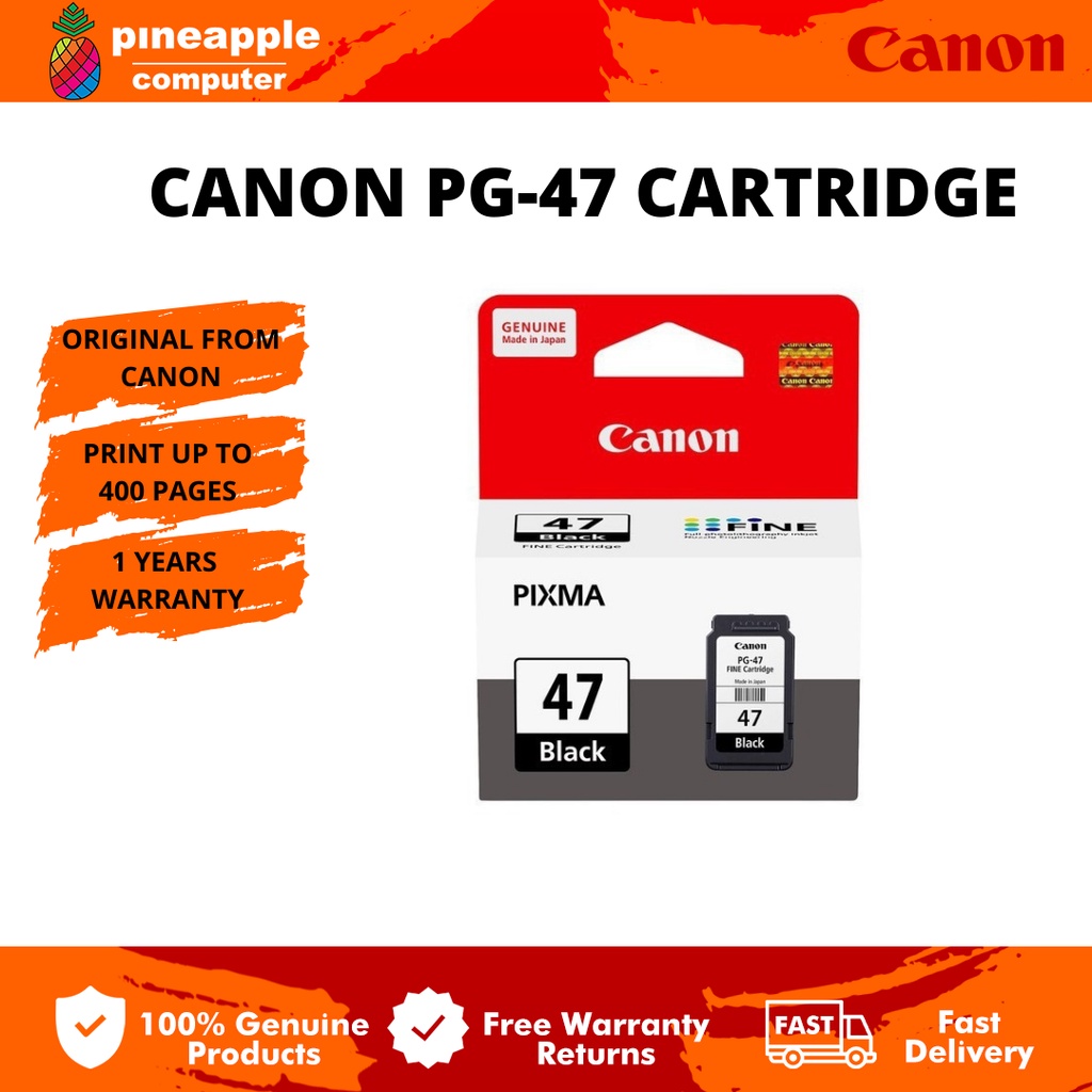 Canon PG-47 Black Ink Cartridge For E400/460/477/480/470/270/3170/410 ...