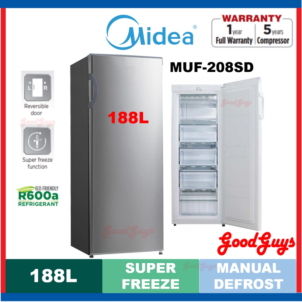 [Seller's Own Fleet]Midea MUF-208SD Upright Freezer / 188L / Manual Defrost / 5-Drawer /Super ...