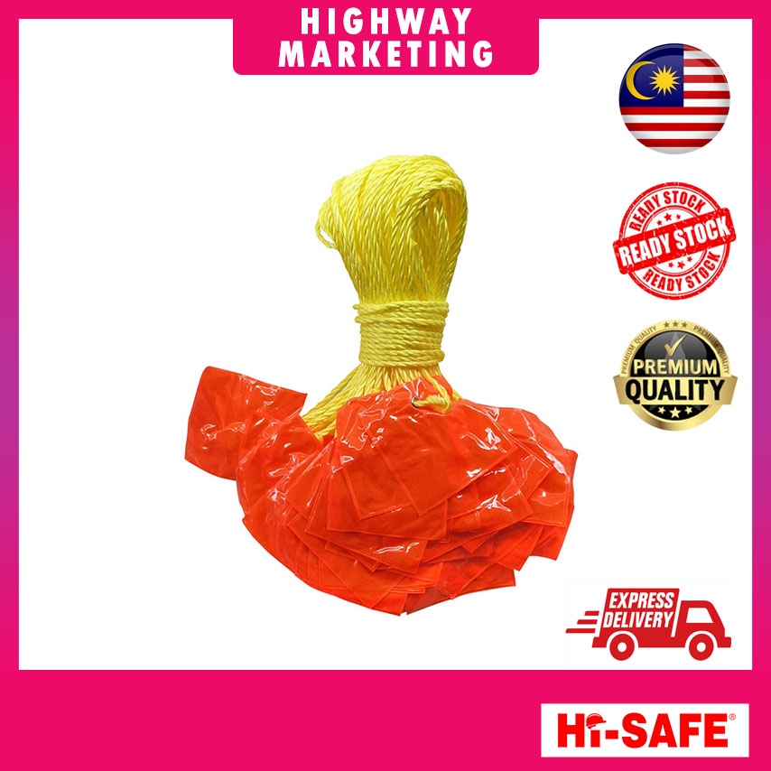Hi-Safe Delineator Rope with Yellow/Orange Reflective Flag 50m | Shopee ...