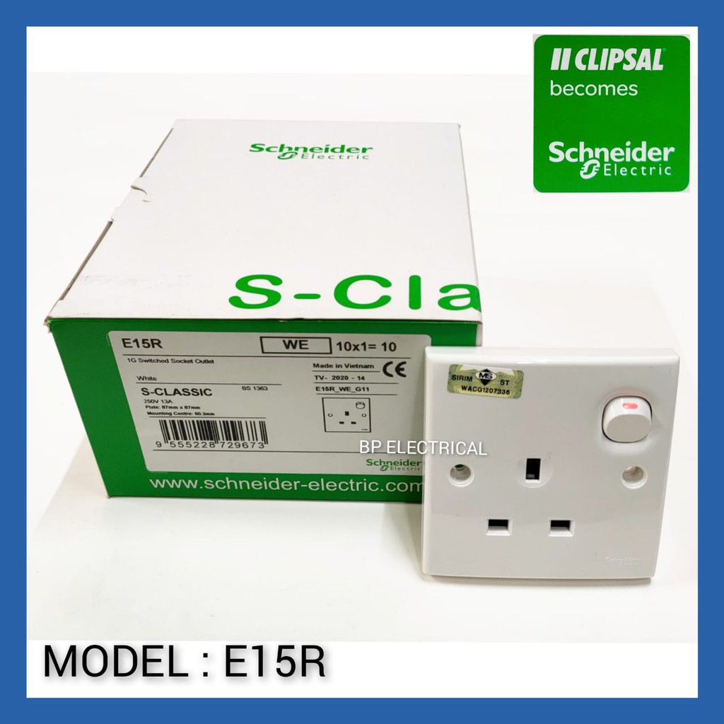 SCHNEIDER / CLIPSAL S-Classic 13A Single Switch Socket Outlet - E15R ...