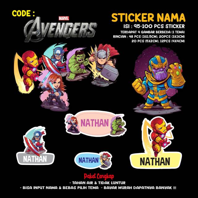 Avengers / AVENGER / MARVEL Theme Character Name Label Stickers ...