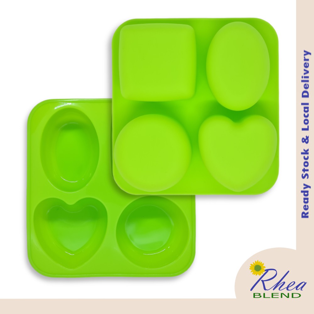 4 Cavity Silicone Mould Heart Round Square Oval Shape Handmade Soap ...