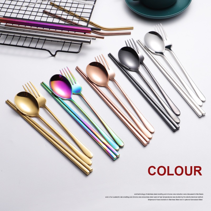 4in1 Set 304 Food Safety Stainless Steel Reusable Food Spoon Fork ...