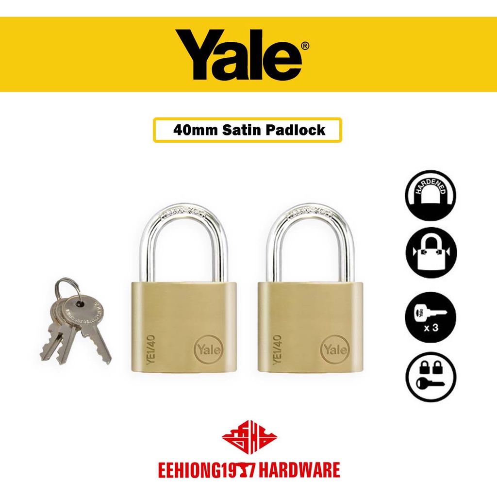 YALE Essential Series YE1 YE1/40/122/2 Solid Brass Padlock Ye1-40-122-2 ...