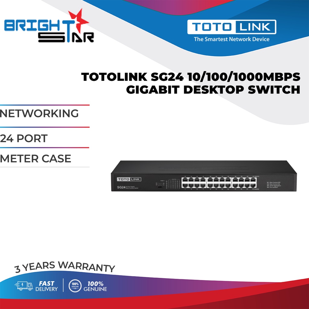 TOTOLINK SG24 10/100/1000MBPS GIGABIT DESKTOP SWITCH / 24 PORT / METER ...