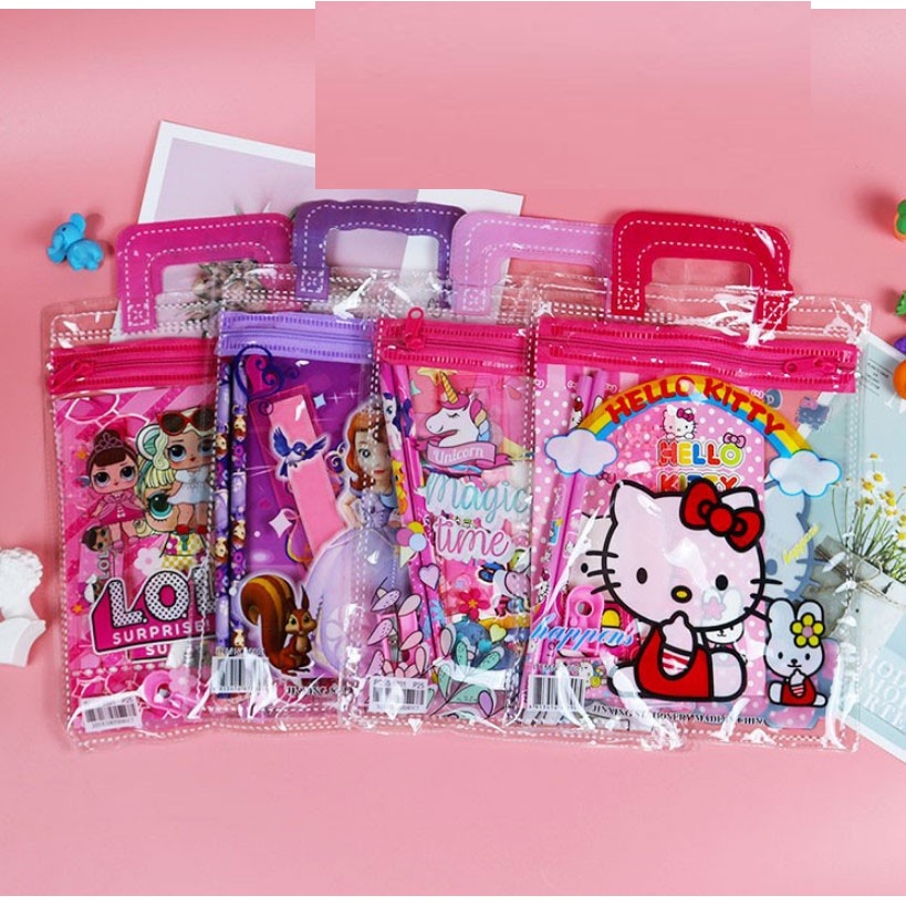 7 in 1 Cartoon Kids Stationery Set With Handle Cute Children Birthday ...