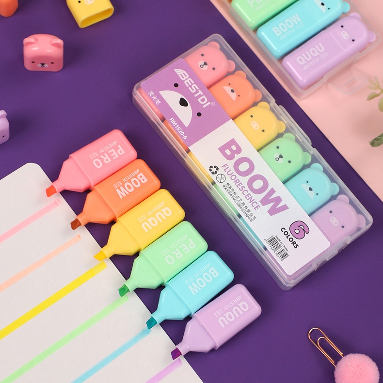 4/5/6 Colors/set Cute Mini Bear Style Fluorescent Pen Macaron Color ...