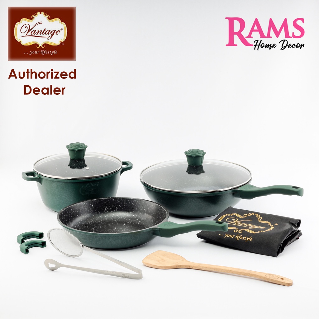 Vantage 3 in 1 Nonstick Die Cast Cookware Set Green Series FREE Wooden ...