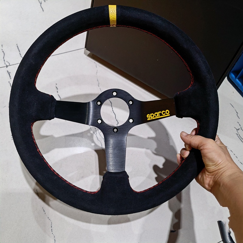 350mm Deep Dish 6 Bolt Suede Leather JDM Sport Racing Drifting Steering ...