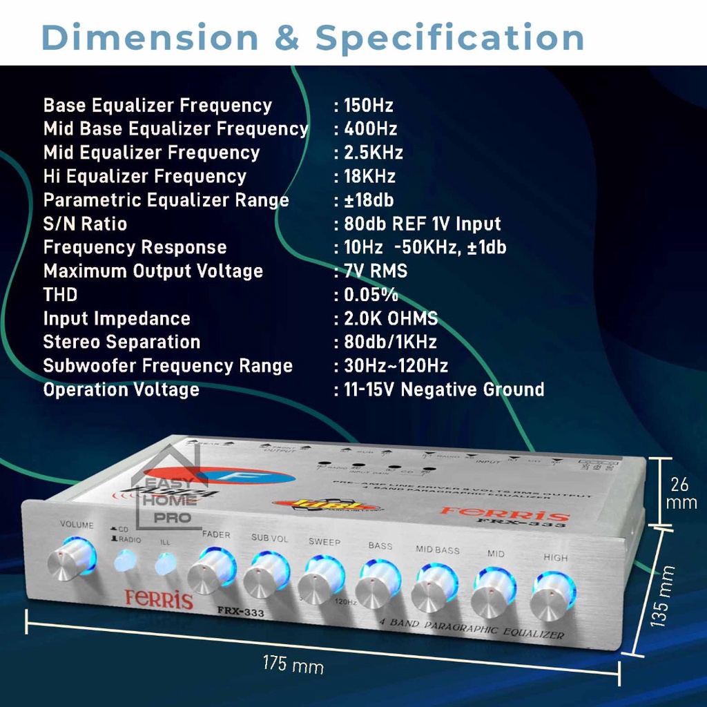 FERRIS FRX-333 4-Band Car Pre-Amp Car preamp 4band Parametric Preamp Preamplifier with Subwoofer ...
