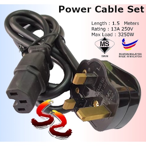 Heavy Duty Kettle Plug Power Cable Set 1.5M BAKELITE 3 Pin Plug 250V ...