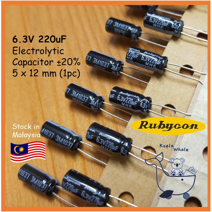 6.3V 220uF Electrolytic Capacitor Kapasitor Elco Rubycon 20% 5x12 mm ...