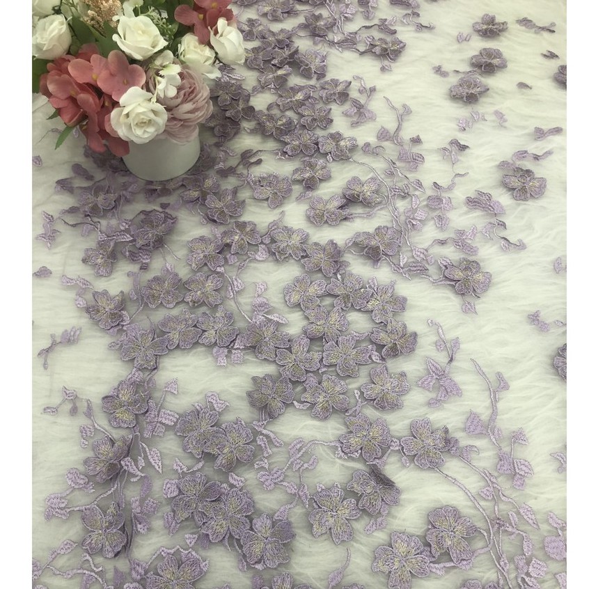 PREMIUM LACE FABRIC WITH 3D FLOWERS / KAIN LACE BUNGA 3D / BAJU ...