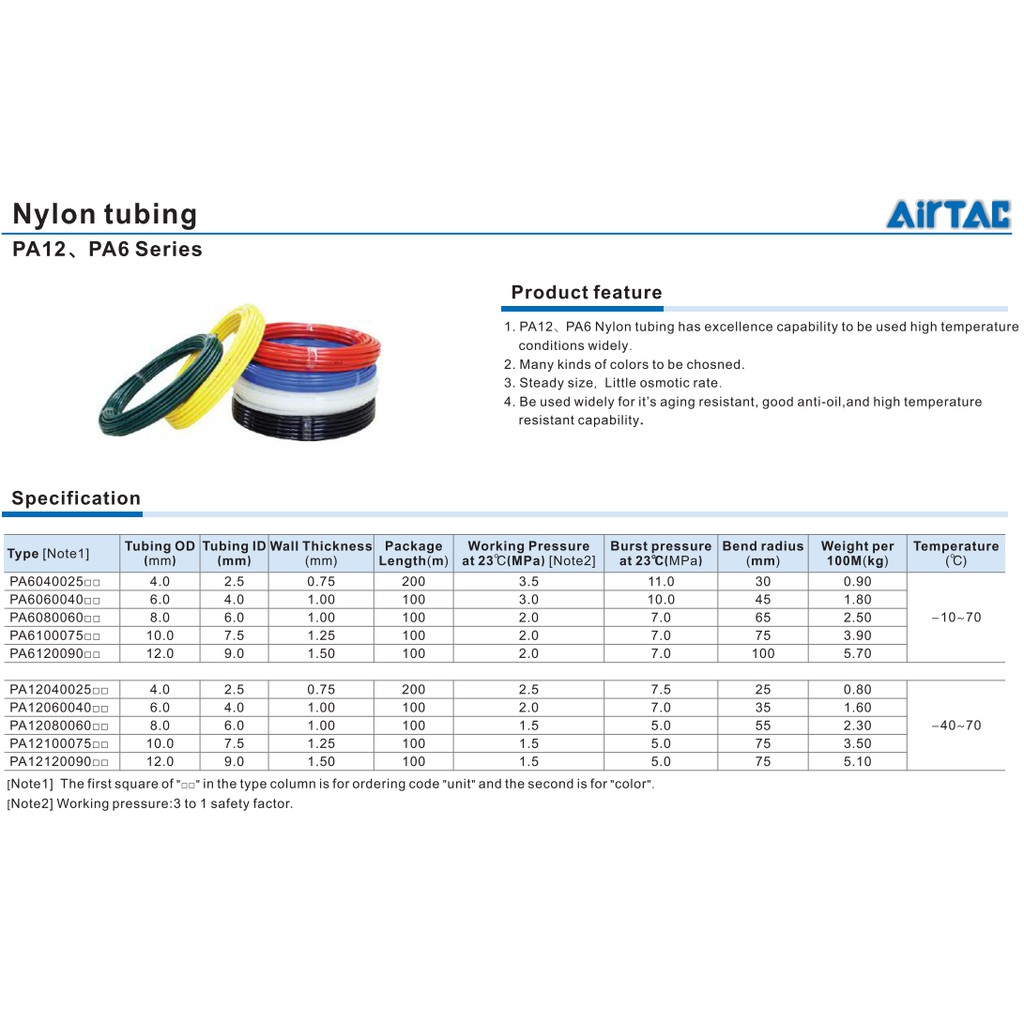 AIRTAC PA6 SERIES PNEUMATIC NYLON TUBING , NYLON TUBE , NYLON HOSE ...