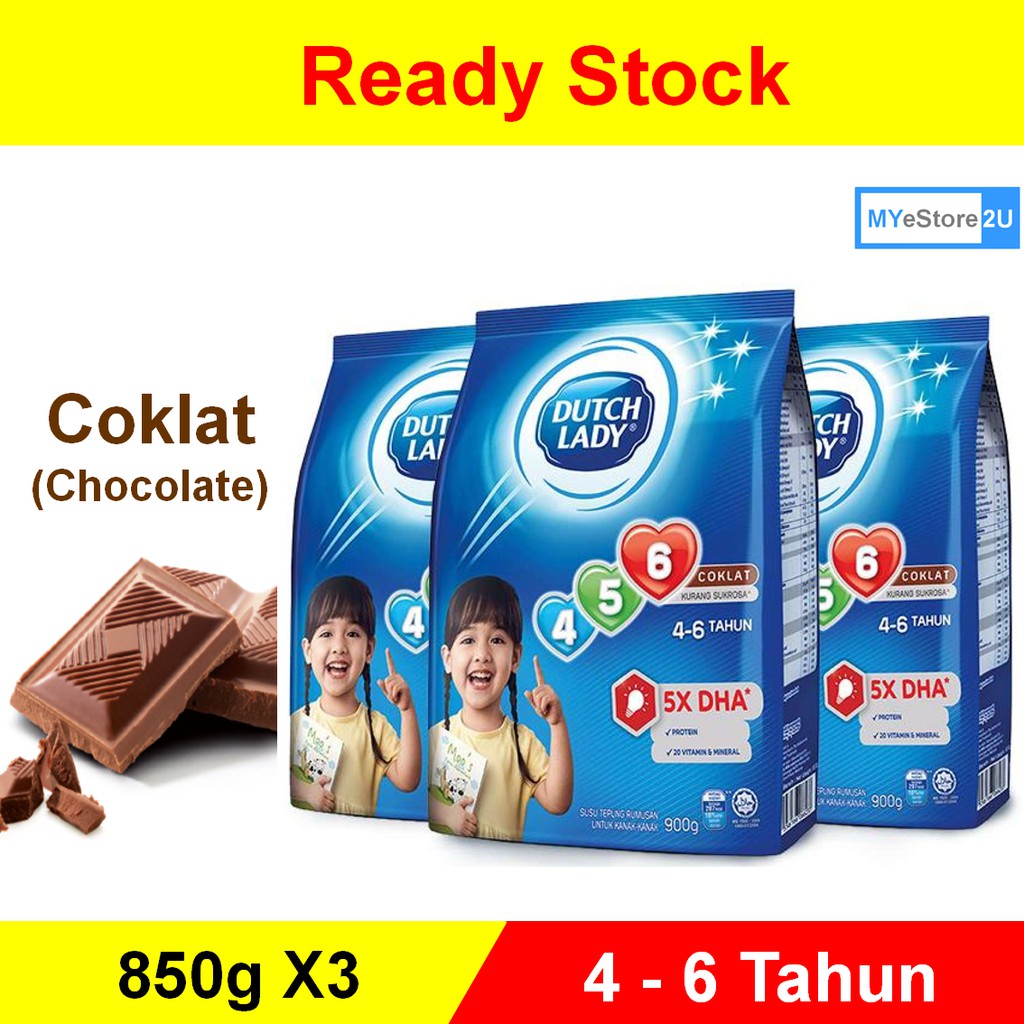 DUTCH LADY 456 (Coklat/Chocolate) 850g X3. [Susu Tepung. Milk Powder ...