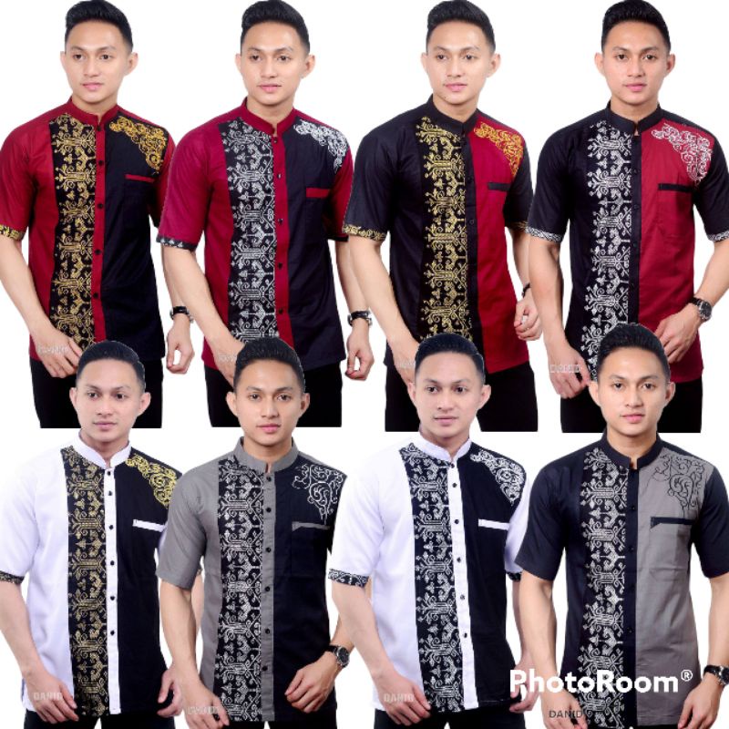 Short Sleeve Embroidered Batik Koko Shirt with Trident Motif | Shopee ...