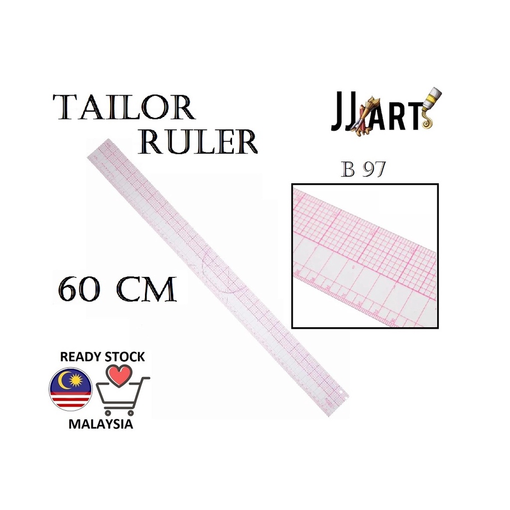 Tailor Ruler 60cm B 97, Inch & Metric Staright Ruler With Protractor ...