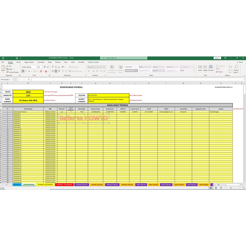 Payroll System in Excel, Kira Gaji Sistem Automatic Count Epf, Socso ...