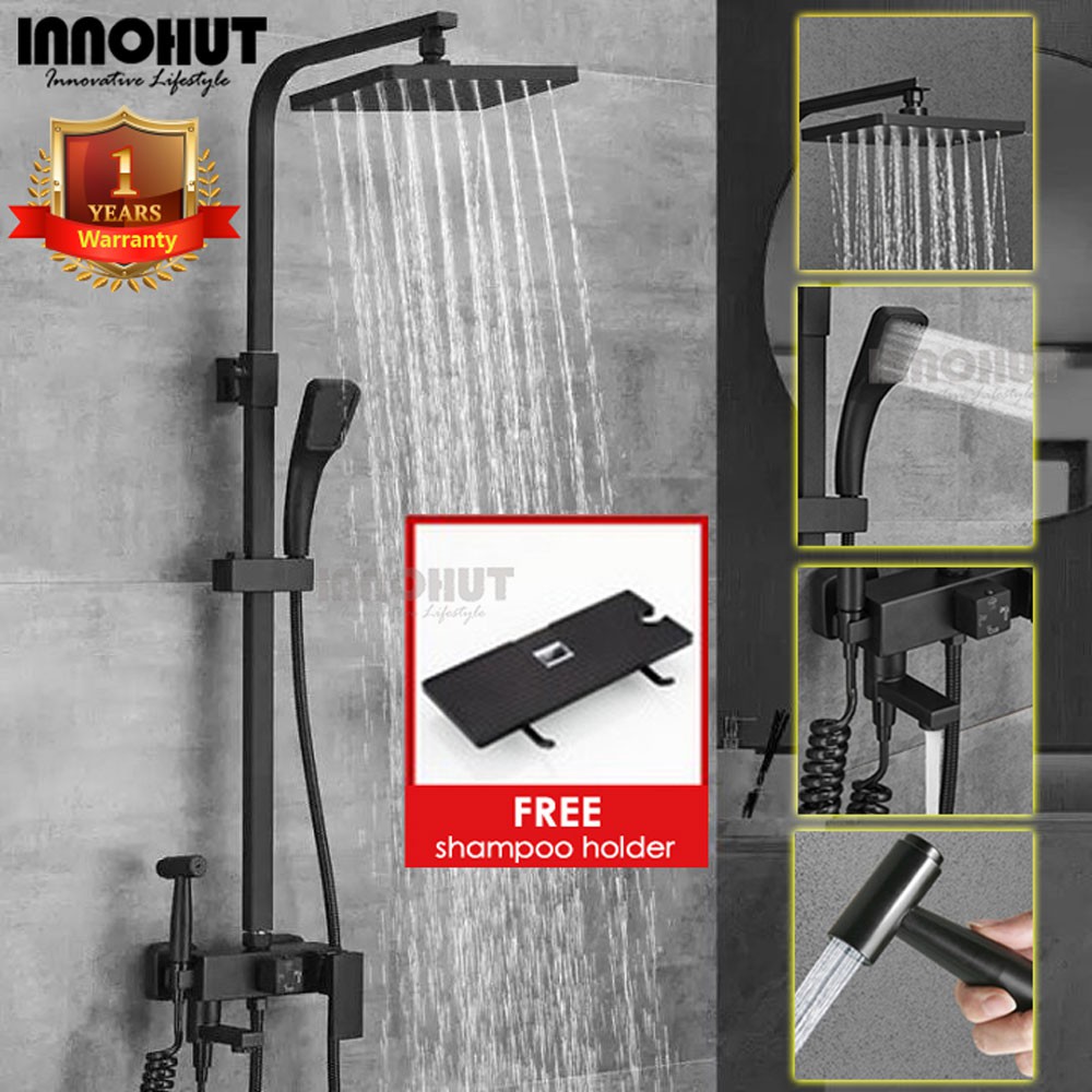 Innohut Two Ways Black Bathroom Handheld Shower Square Rain Shower Set ...