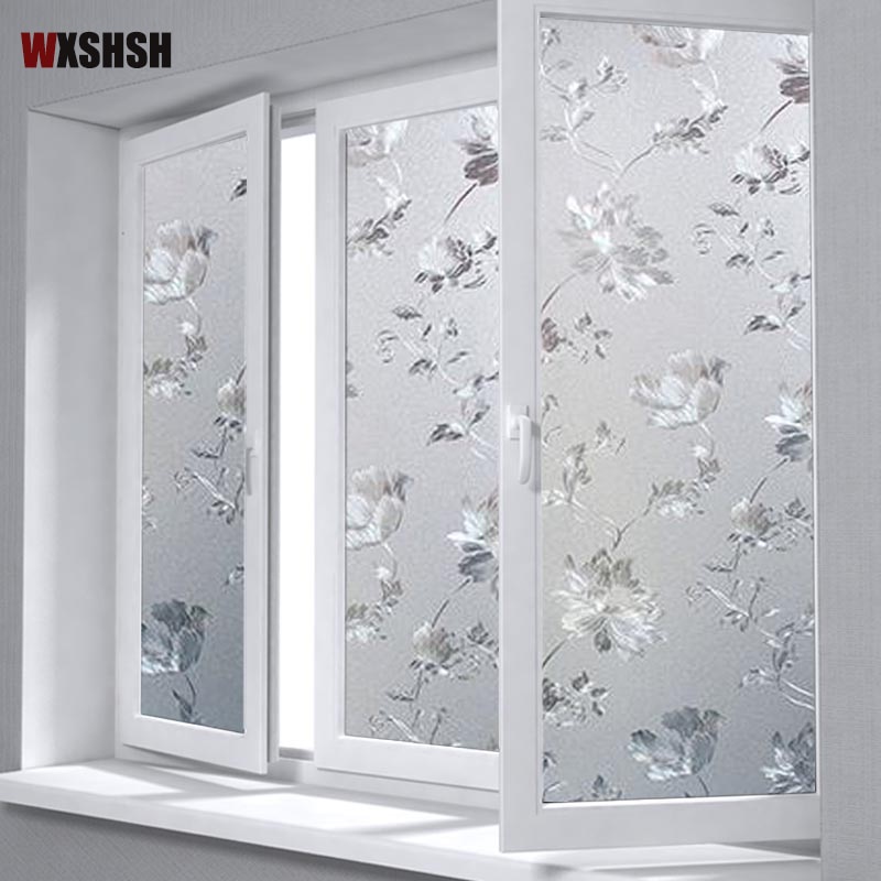Hibiscus Flower Pattern Window Film PVC Frosted Private 3D Static Cling ...