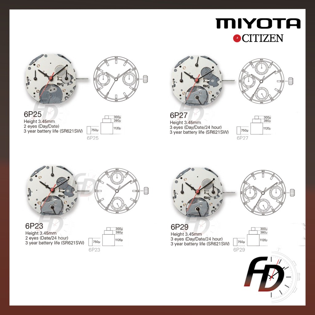 Citizen 6P23 / 6P25/ 6P27 / 6P29 Miyota Quartz Watch Machine Movement ...