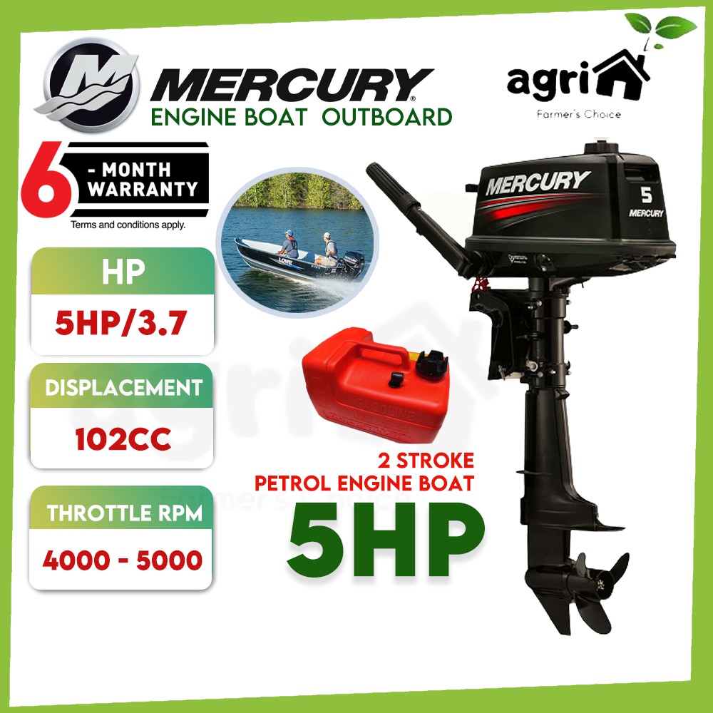 Mercury 5MH 5HP 2 Stroke Petrol Boat Fishing Engine Outboard c/w ...