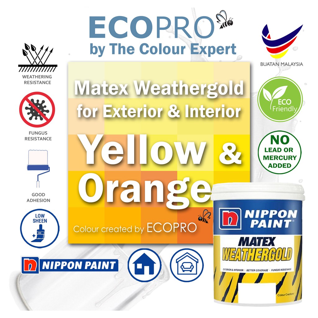 5L NIPPON WEATHERGOLD PAINT FOR EXTERIOR & INTERIOR WALL YELLOW ...