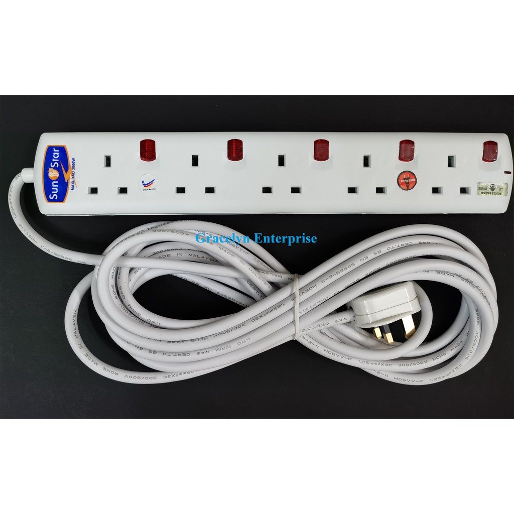 TRAILING EXTENSION SOCKET PORTABLE WITH SIRIM PLUG ADAPTER (SUNSTAR 5 ...