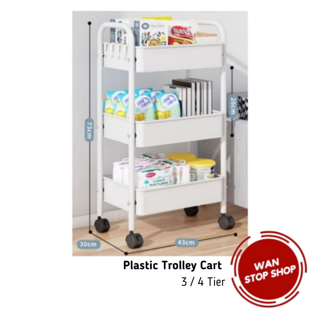 3/4 Tier Plastic Trolley Cart Handle, Plastic Trolley Storage Racks ...