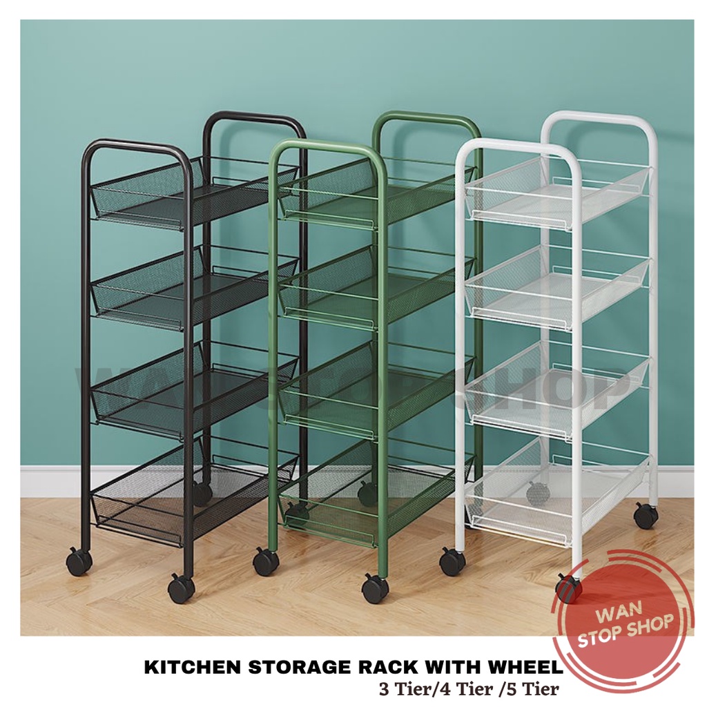 3/4/5 Tier Steel Trolley Rack Kitchen Multi-Purpose Storage With Wheel ...