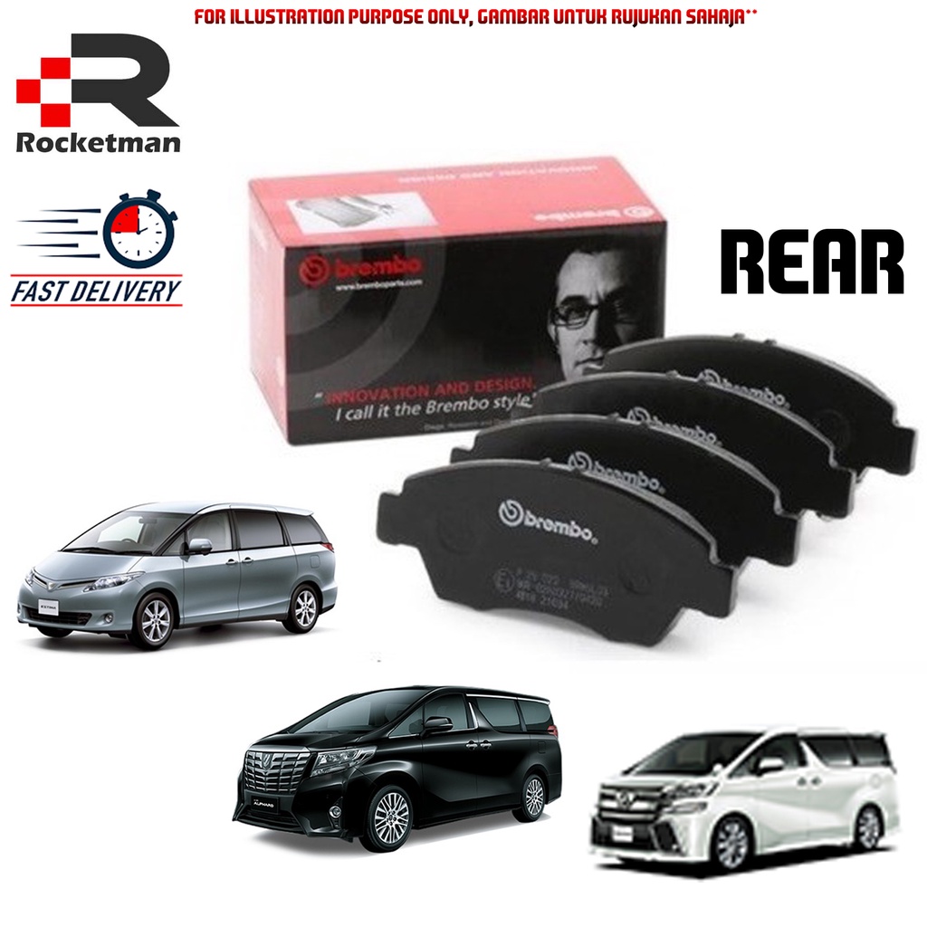 BREMBO REAR BRAKE PADS TOYOTA ESTIMA ACR50 2007-2019 ALPHARD VELLFIRE ...