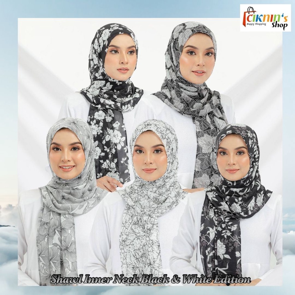 Shawl Chiffon Printed with Inner Neck Black & White Edition ; shawl ...