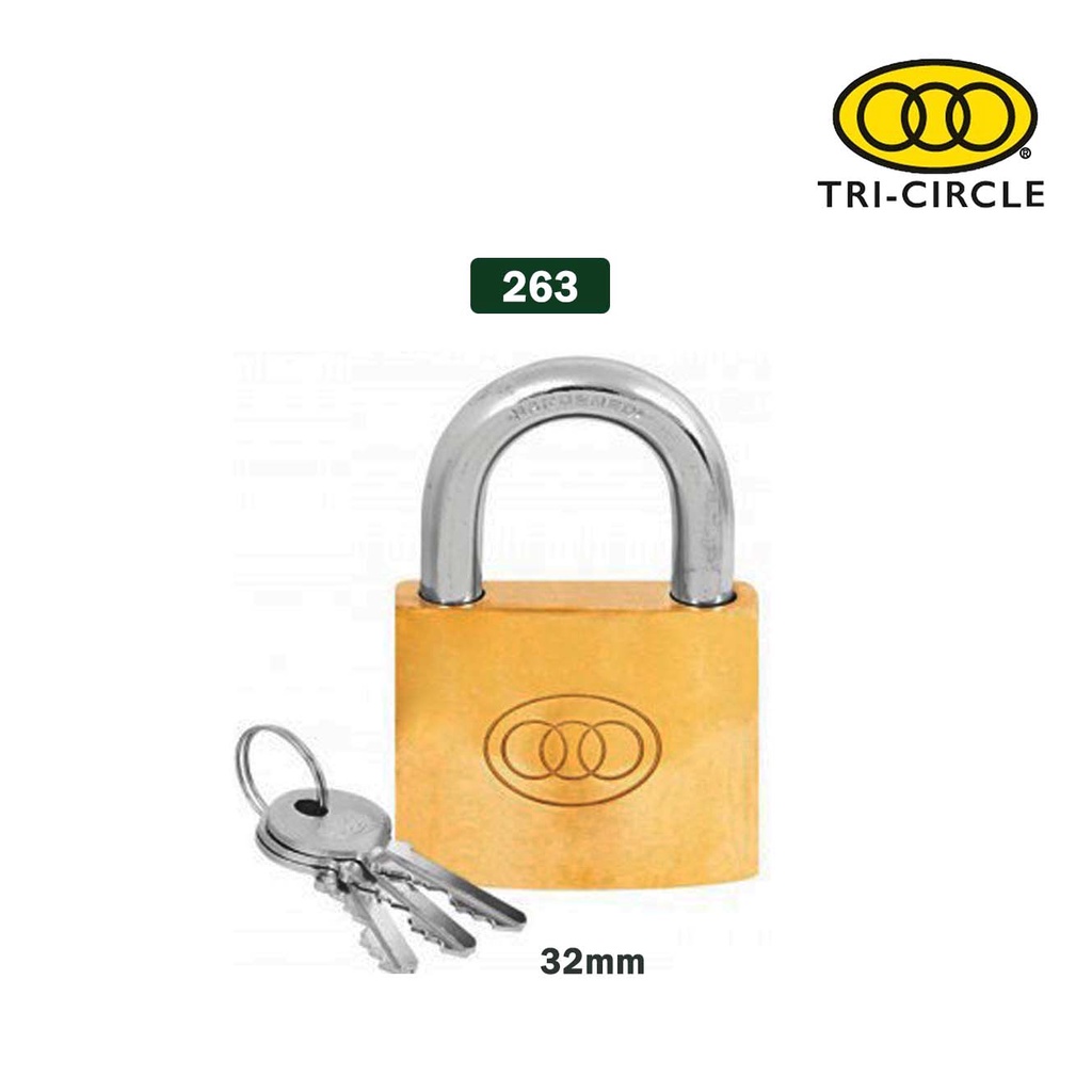 Tri-Circle 261 262 263 264 265 266 Brass Padlock + 3 Brass Key 20mm ...