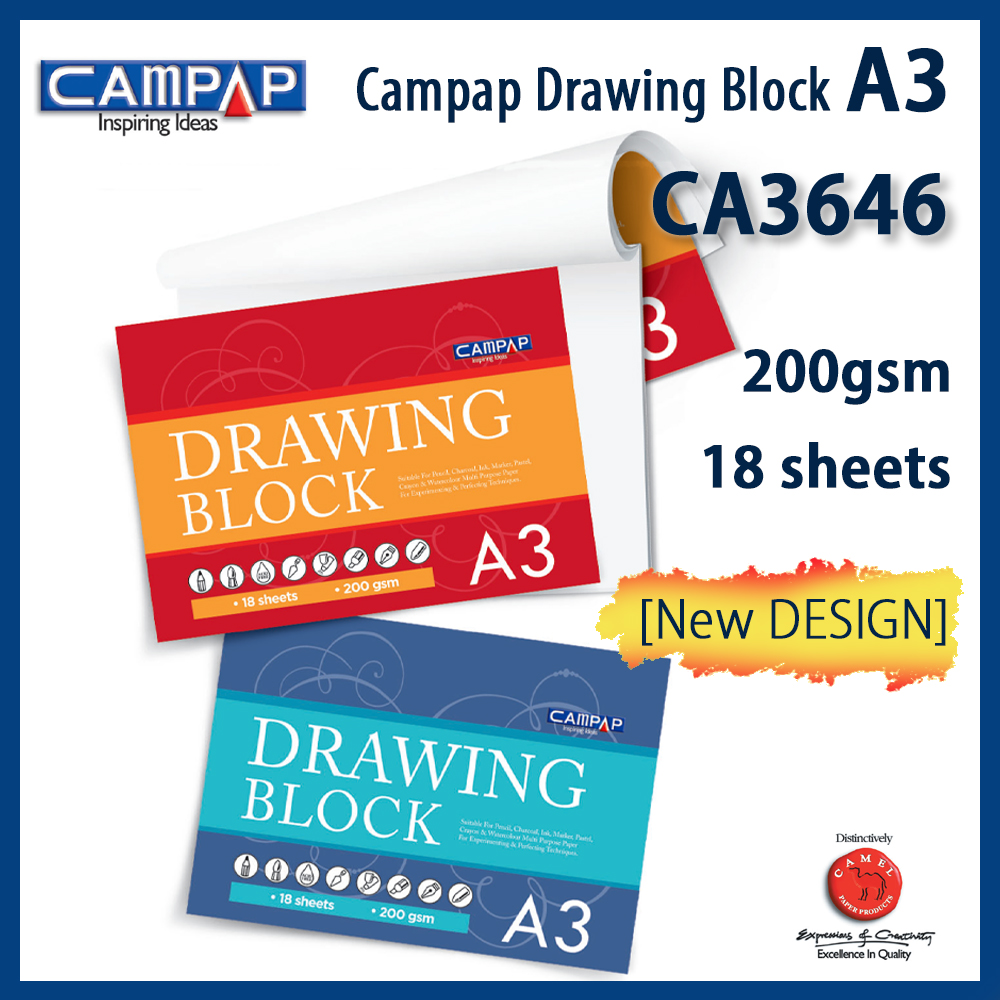 CamPap Drawing Block A3 18 Sheets 200gsm Acid Free Drawing Paper CA3646 ...