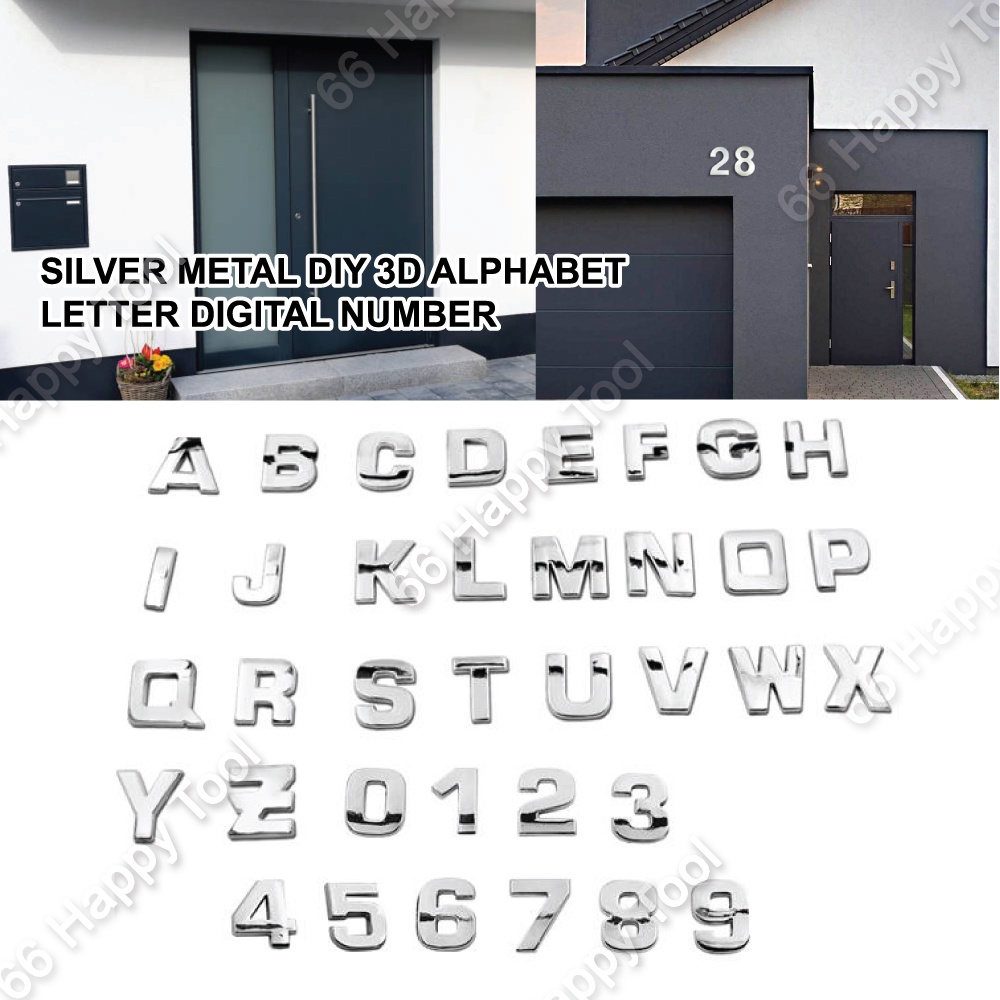 Silver Metal DIY 3D Alphabet Letter (A-Z) (0-9) Digital Number Door ...