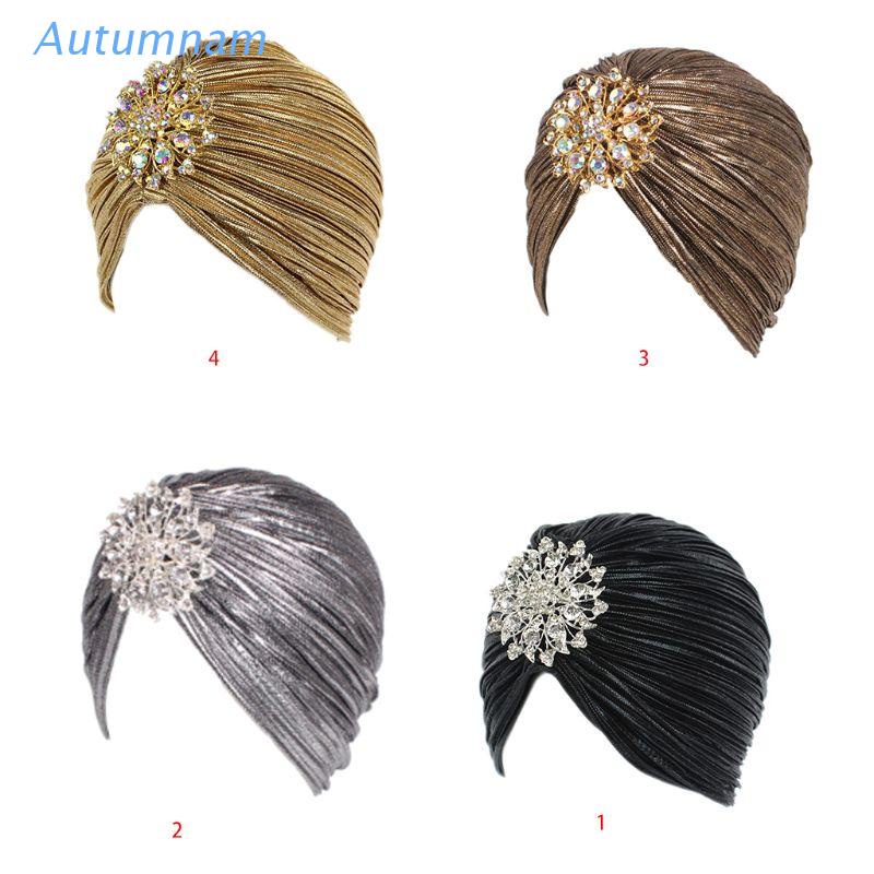 AUTU Women Indian Turban Hat Head Wrap Pleated Soft Velvet Hair Hijab ...