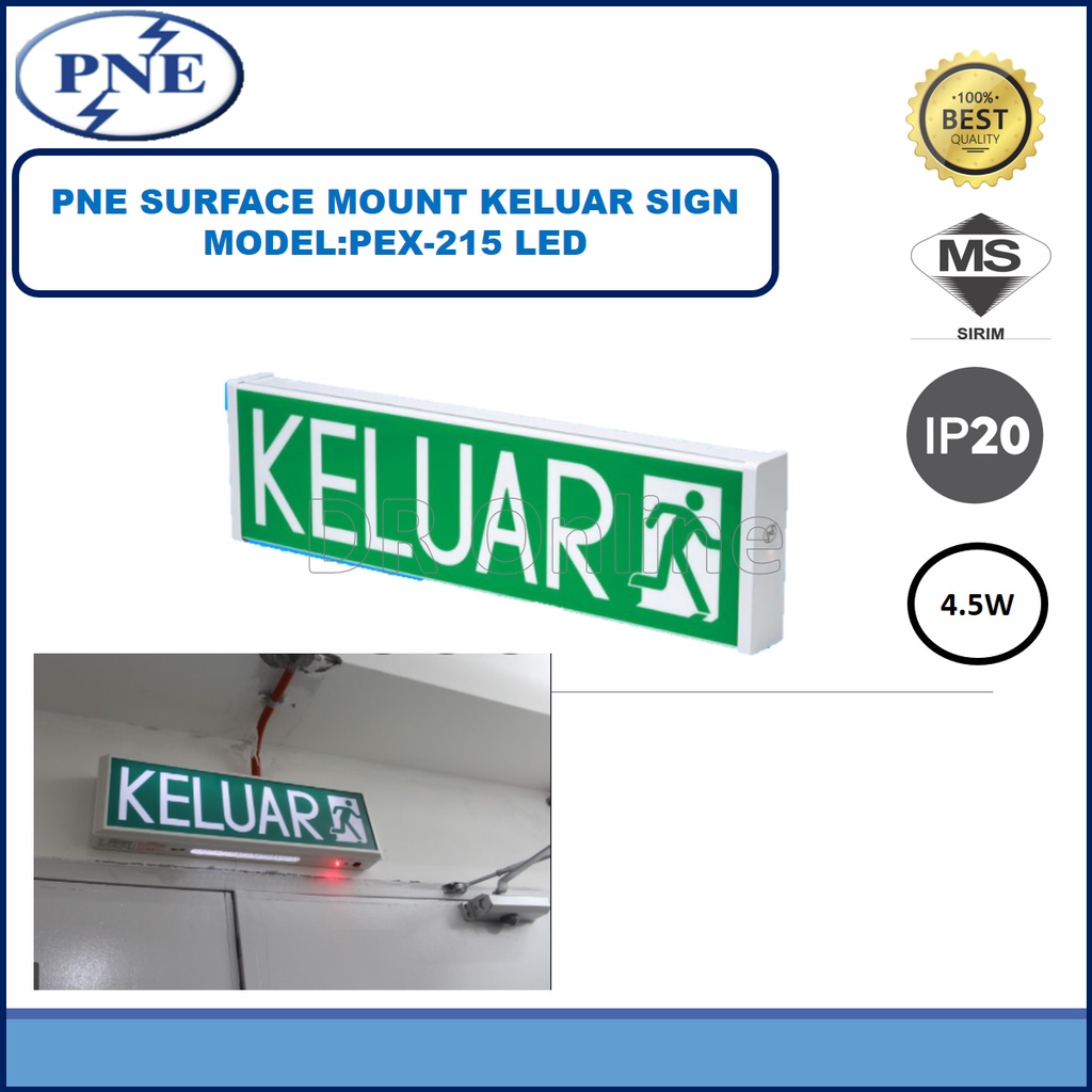 PNE LED KELUAR LIGHT WALL MOUNT TYPE KELUAR SIGN /LAMPU KECEMASAN SIRIM ...